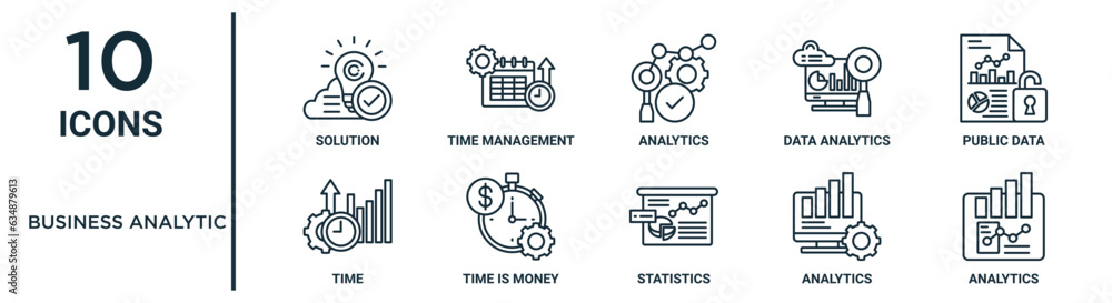 business analytic outline icon set such as thin line solution ...