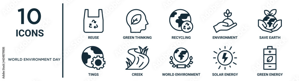 world environment day outline icon set such as thin line reuse ...