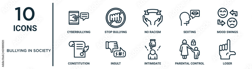 bullying in society outline icon set such as thin line cyberbullying ...
