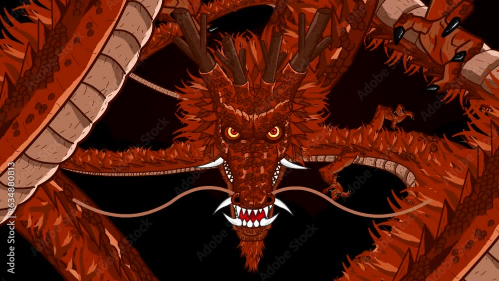 Animation of a giant Chinese dragon floating in the cloudy sky with ...
