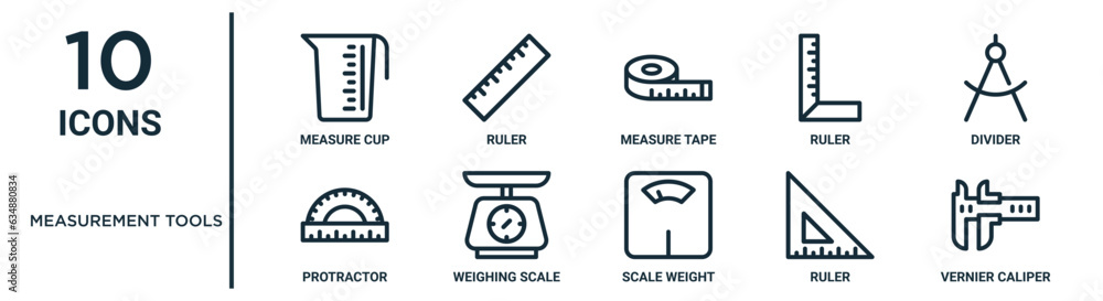measurement tools outline icon set such as thin line measure cup ...