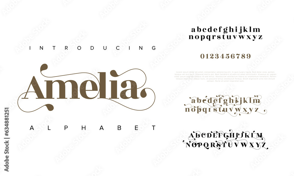 Amelia premium luxury elegant alphabet letters and numbers. Elegant ...