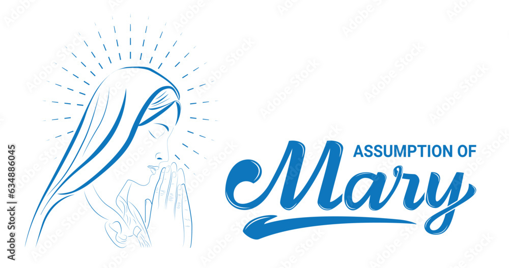 Assumption of Mary. Handwritten text in blue color. Virgin Mary icon ...