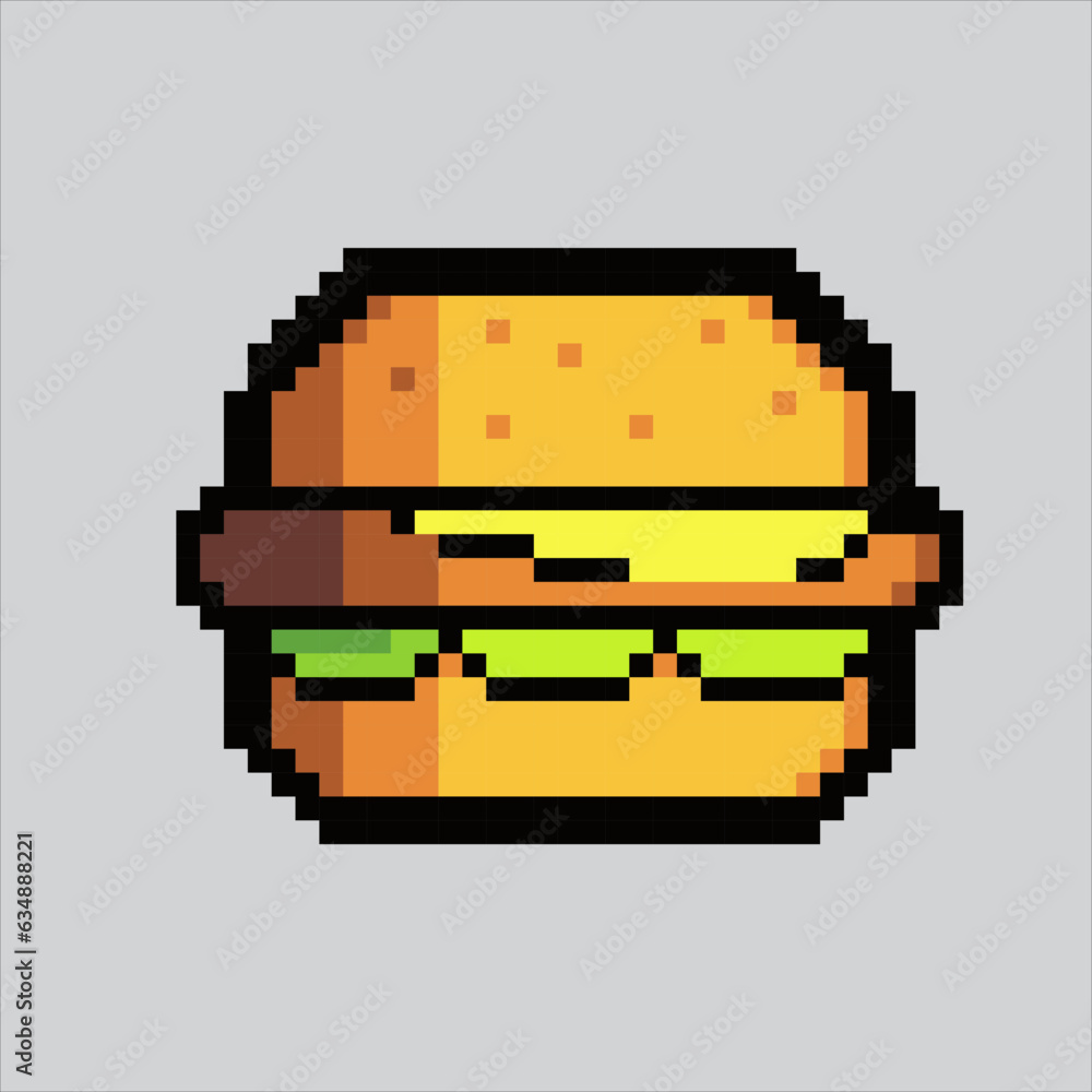 Pixel art illustration burger. Pixelated burger. burger fastfood icon ...