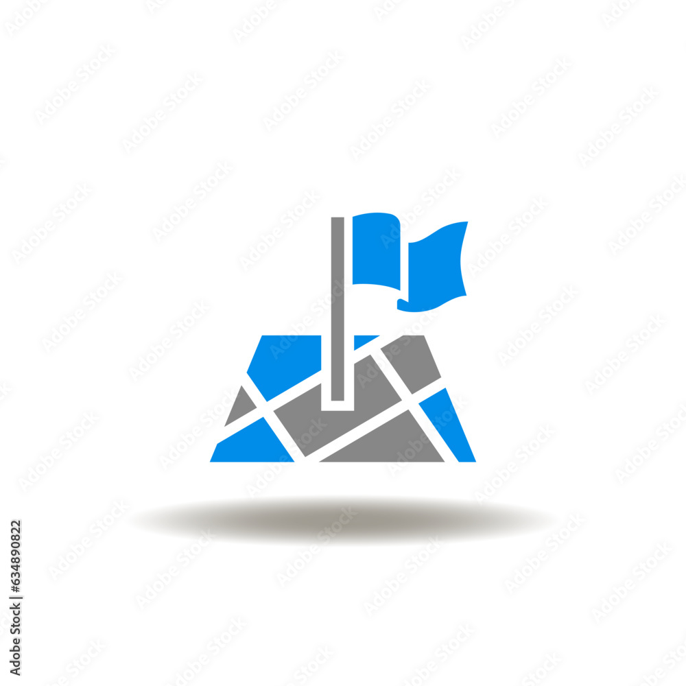 Vector illustration of map with flag. Icon of road trip destination ...