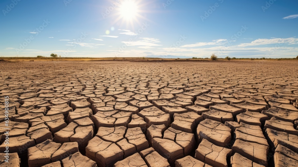Image of a cracked and parched desert landscape, with dry earth and ...