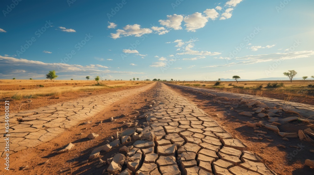 Image of a cracked and parched desert landscape, with dry earth and ...