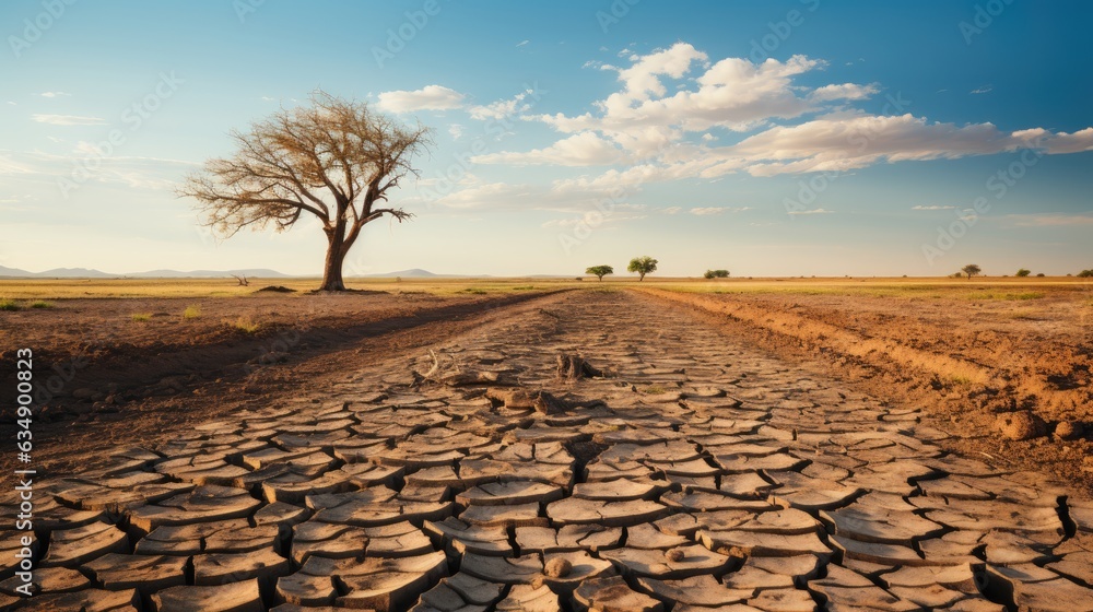 Image of a cracked and parched desert landscape, with dry earth and ...
