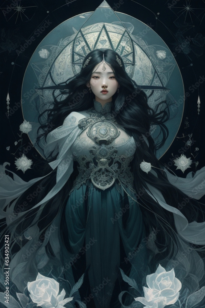 Glowing Gaze of the Otherworld, Korean Woman as a Halloween Ghost Stock ...