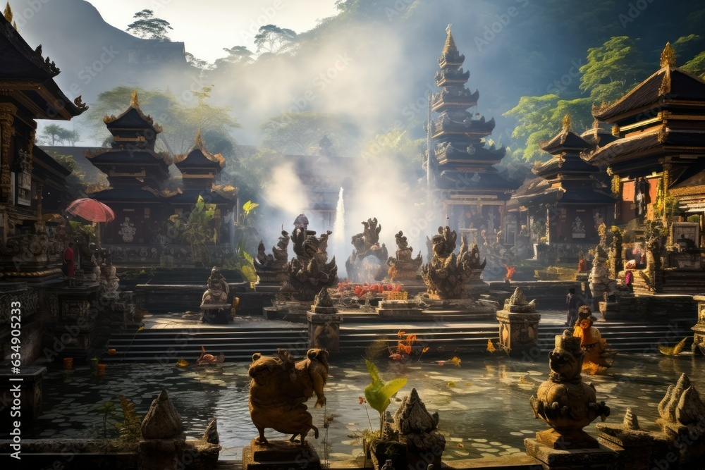 Temple of Tranquility: Hyper-Detailed Balinese Shrine during Spiritual ...