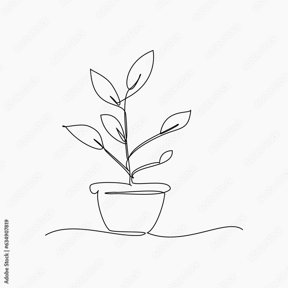 Potted Plant Continuous Line Drawing Illustration For Nature Park