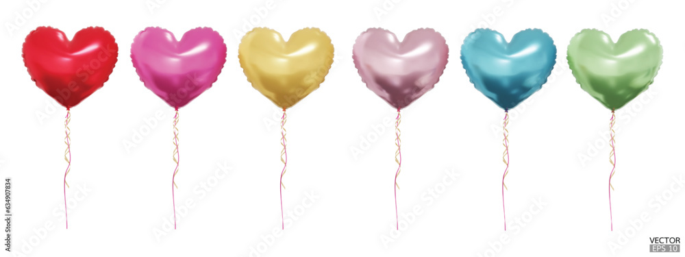Set of realistic vector colorful heart balloons isolated on white ...