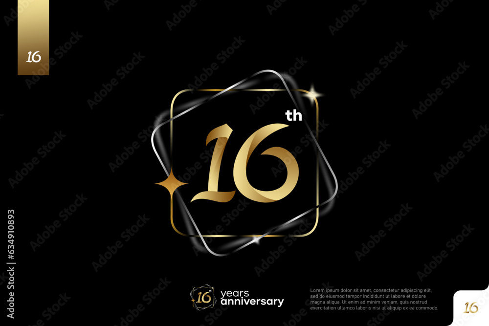 Gold number 16 logo icon design on black background, 16th birthday logo ...