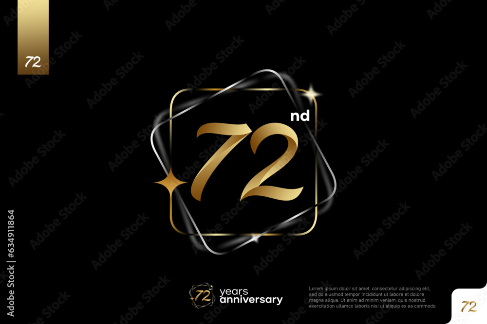 Gold number 72 logo icon design on black background, 72nd birthday logo ...