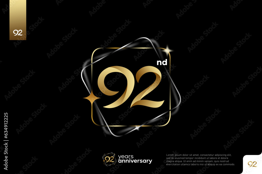 Gold number 92 logo icon design on black background, 92nd birthday logo ...