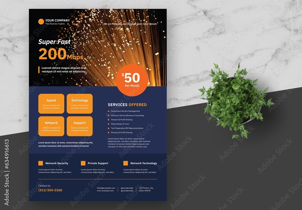 Blue Orange Super Speed Internet Connection Service Flyer Stock ...