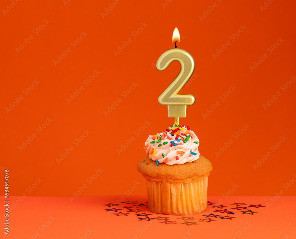 Number 2 candle - Birthday card design in orange background Stock Photo ...