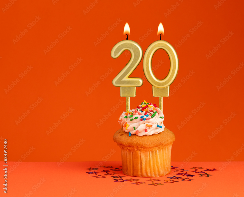 Number 20 candle - Birthday card design in orange background Stock ...