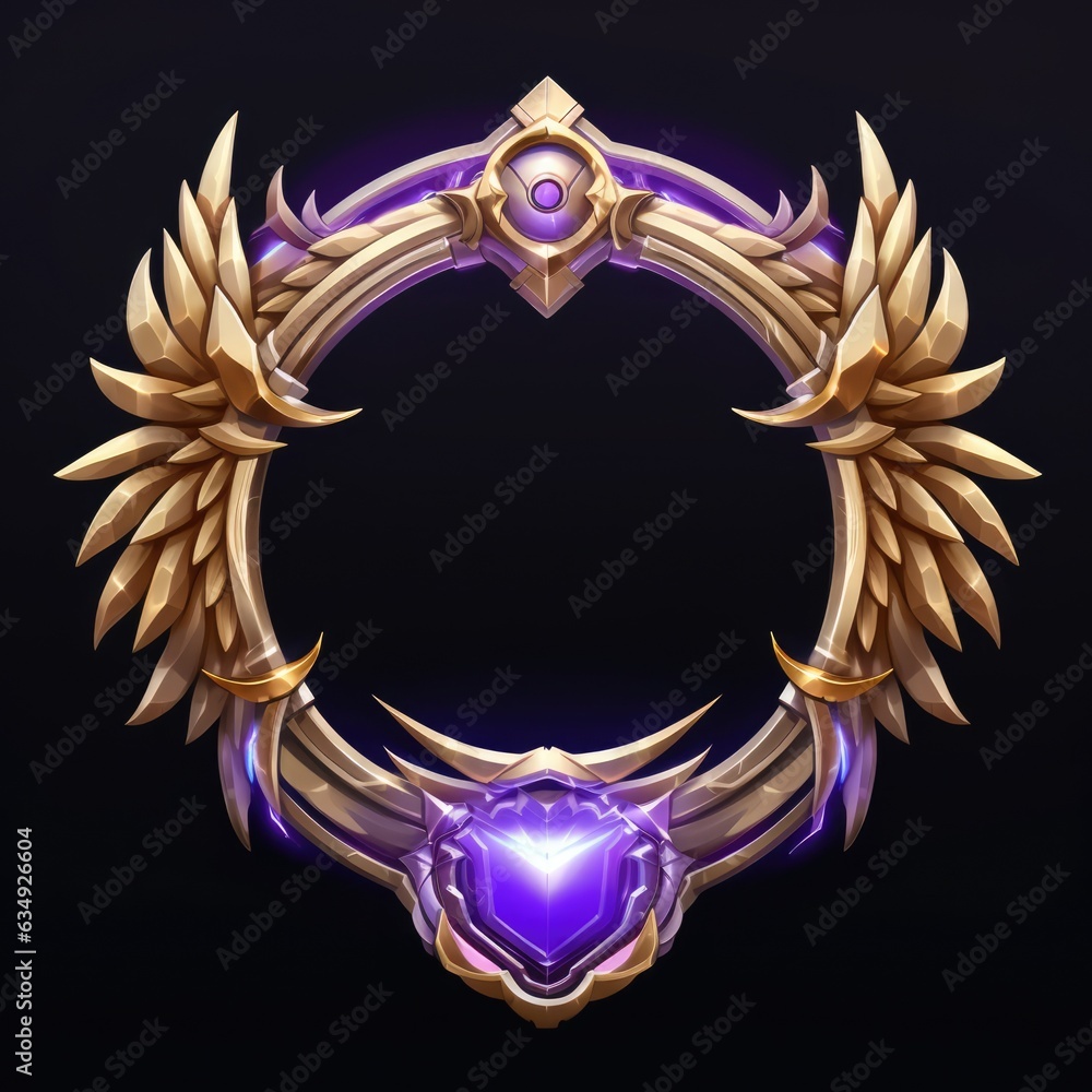 3D avatar frame, cartoon photo border render, game reward fantasy badge ...