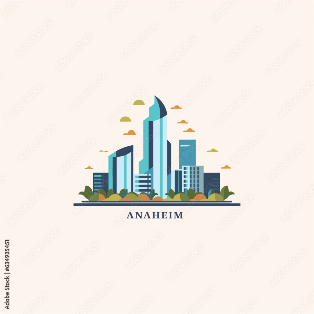 USA United States of America Anaheim modern city landscape skyline logo ...