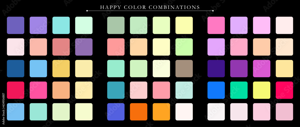 Happy palette. Trend color palette guide template. An example of a ...