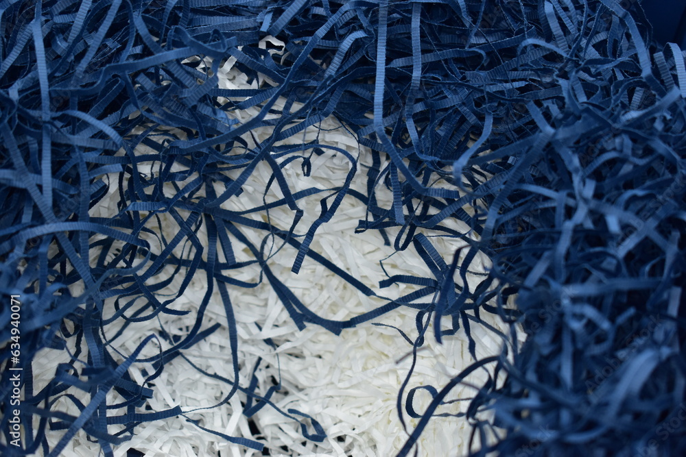 blue and white paper filler on carton cardboard box, texture background ...