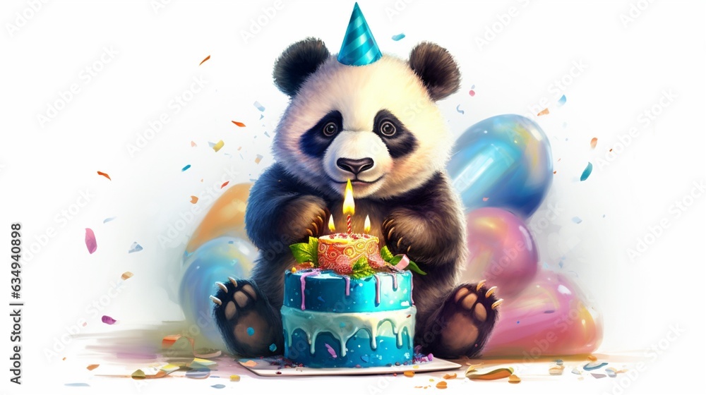 happy baby panda birthday illustration clipart detaile Generative Ai ...