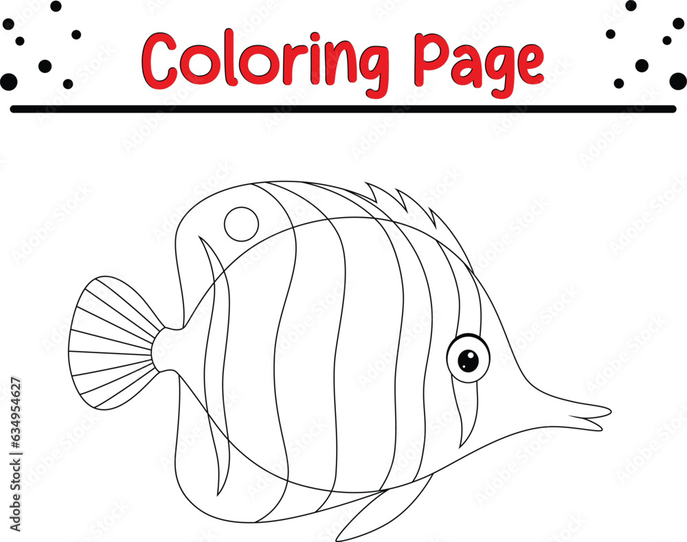 Fish coloring page. Hand drawing outline coloring pictures. Isolated ...
