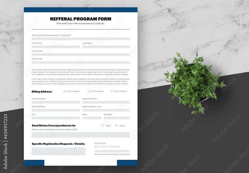 Blue Referral Registration Form Stock Template | Adobe Stock