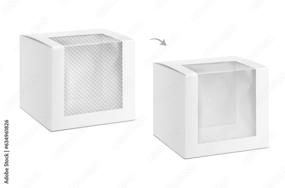 Super simple mockup of a square box with a realistic plastic window ...