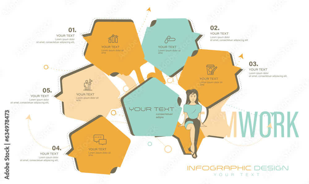 Vetor de Infographic 5 Steps Modern Mind map diagram with Icons, vector ...