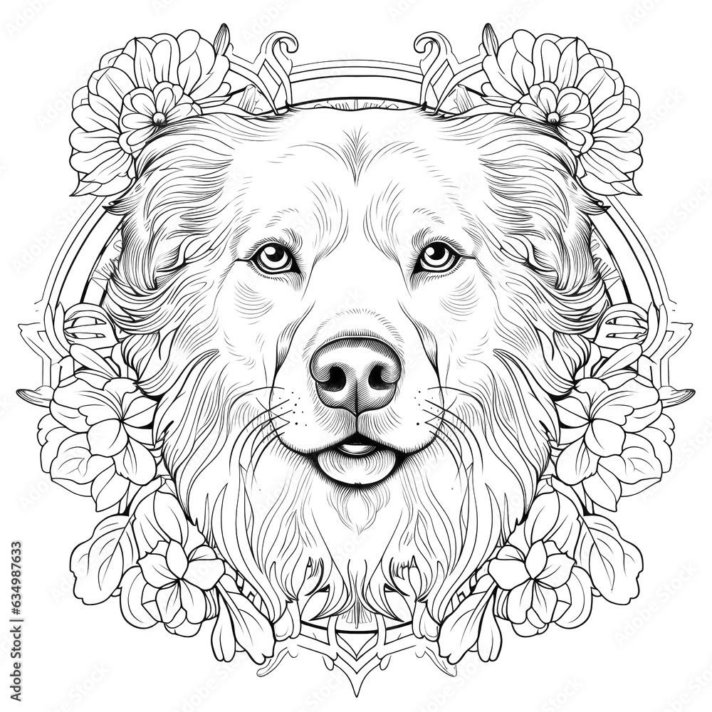 Golder retriever dog, Coloring page for adults, mandala, made with ...