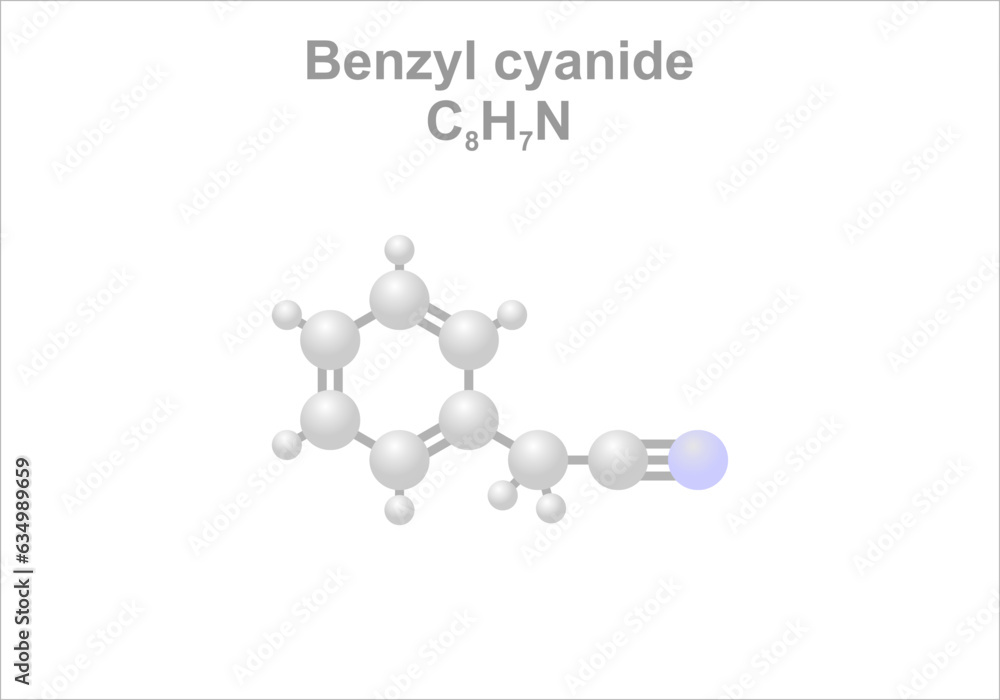 Benzyl cyanide. Simplified scheme of the molecule. Pheromone of the ...