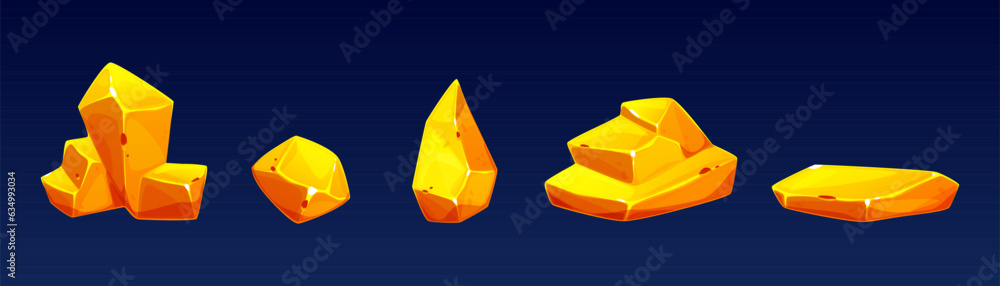 Gold mine nugget and rock - cartoon vector illustration set of small ...