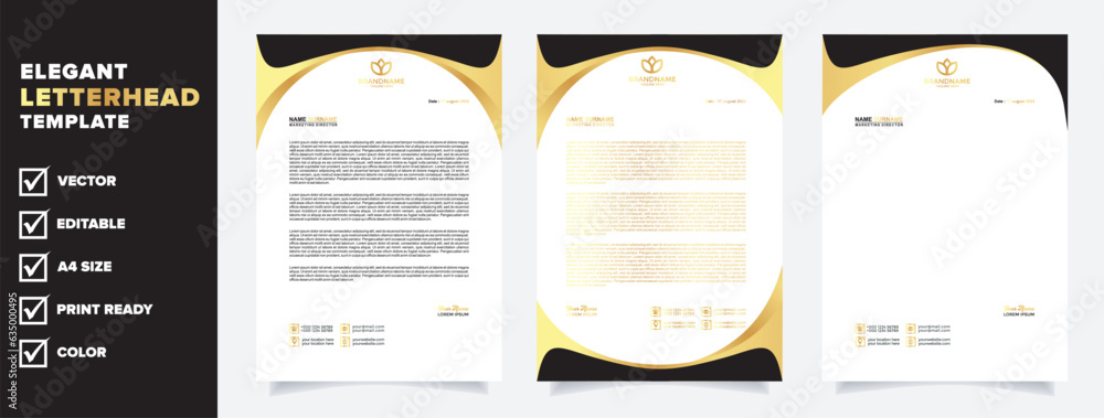 gold letterhead template Stock Vector | Adobe Stock