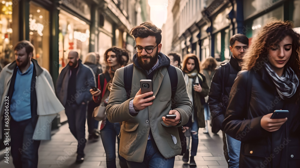 People walking in the street busy with their phone, people walking ...
