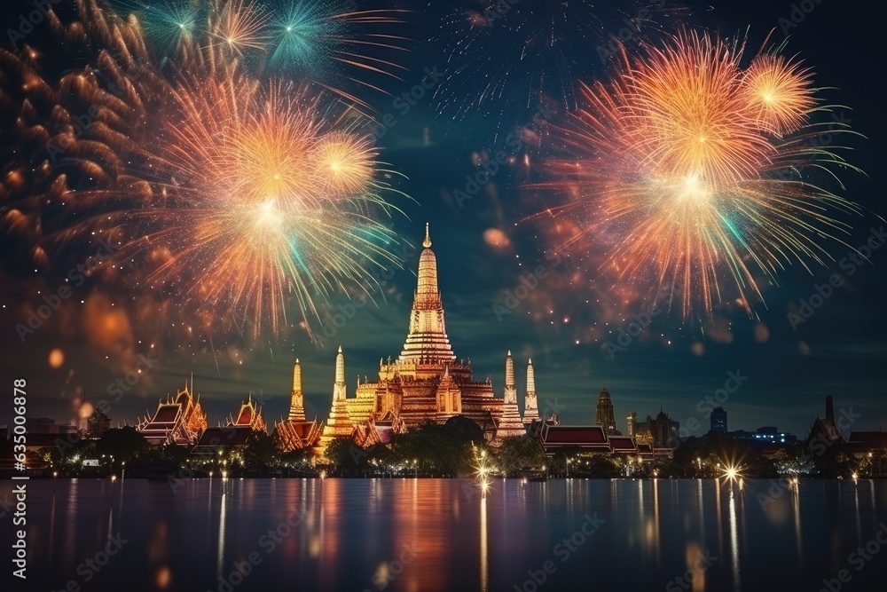 Beautiful firework show in Wat Arun, Bangkok, Thailand, Beautiful ...
