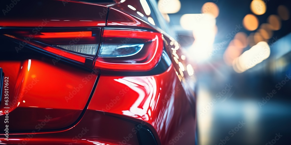 Red car body, car rear light red color factory background for customers ...