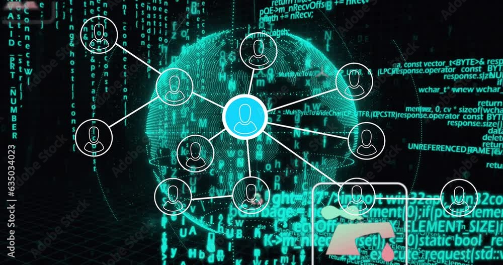 Vidéo Stock Animation of flowchart of icons with globe and multiple icons over computer language ...