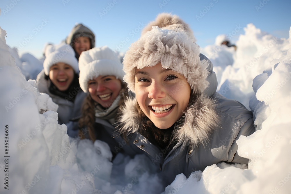 Kids building an igloo photo - stock photography concepts Stock Photo ...