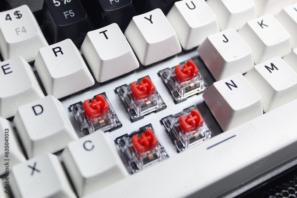 Mechanical typing keyboard with red switches. Gaming keyboard with some ...