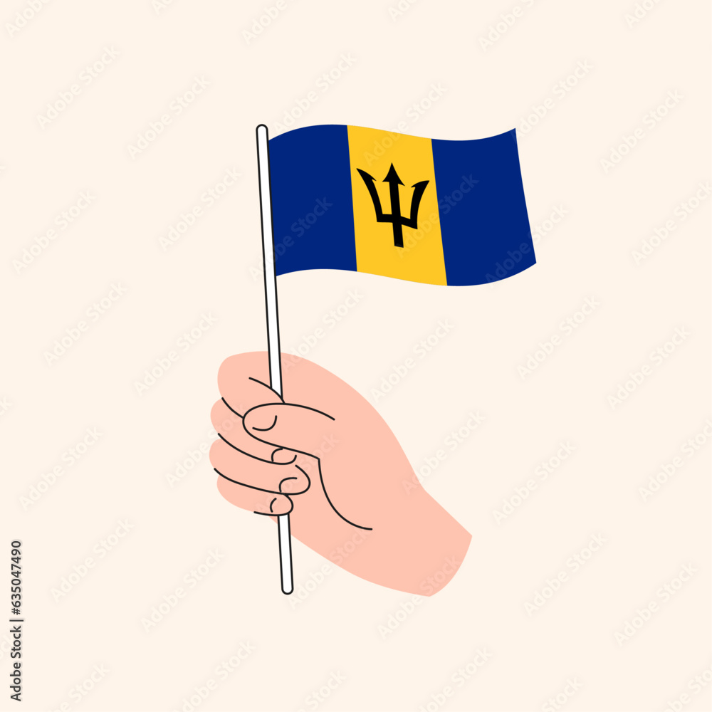 Cartoon Hand Holding Barbados Flag, Simple Drawing. Flag of Barbados ...