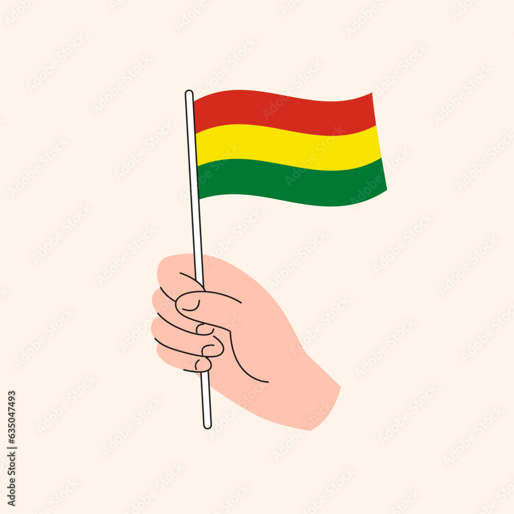 Cartoon Hand Holding Bolivian Flag, Simple Drawing. Flag of Bolivia ...