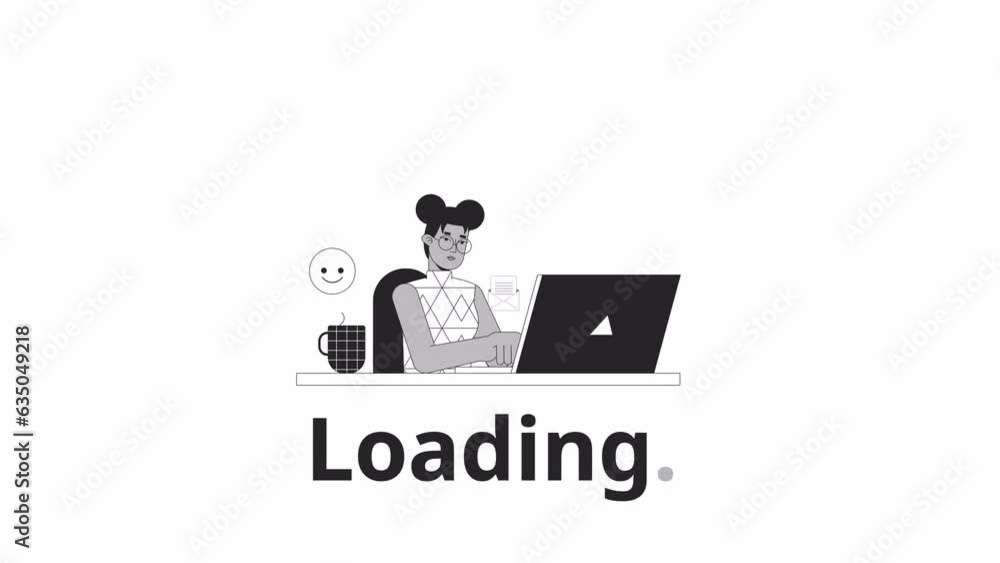 Remote worker communication bw loading animation. African american ...