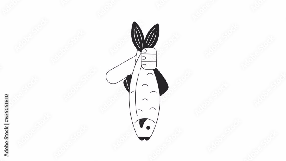 Fish in hand bw 2D character hand animation. Seafood marketplace ...