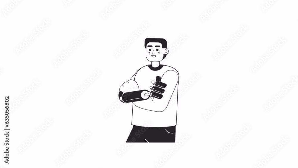 Black young adult man with prosthetics arm bw 2D character animation ...