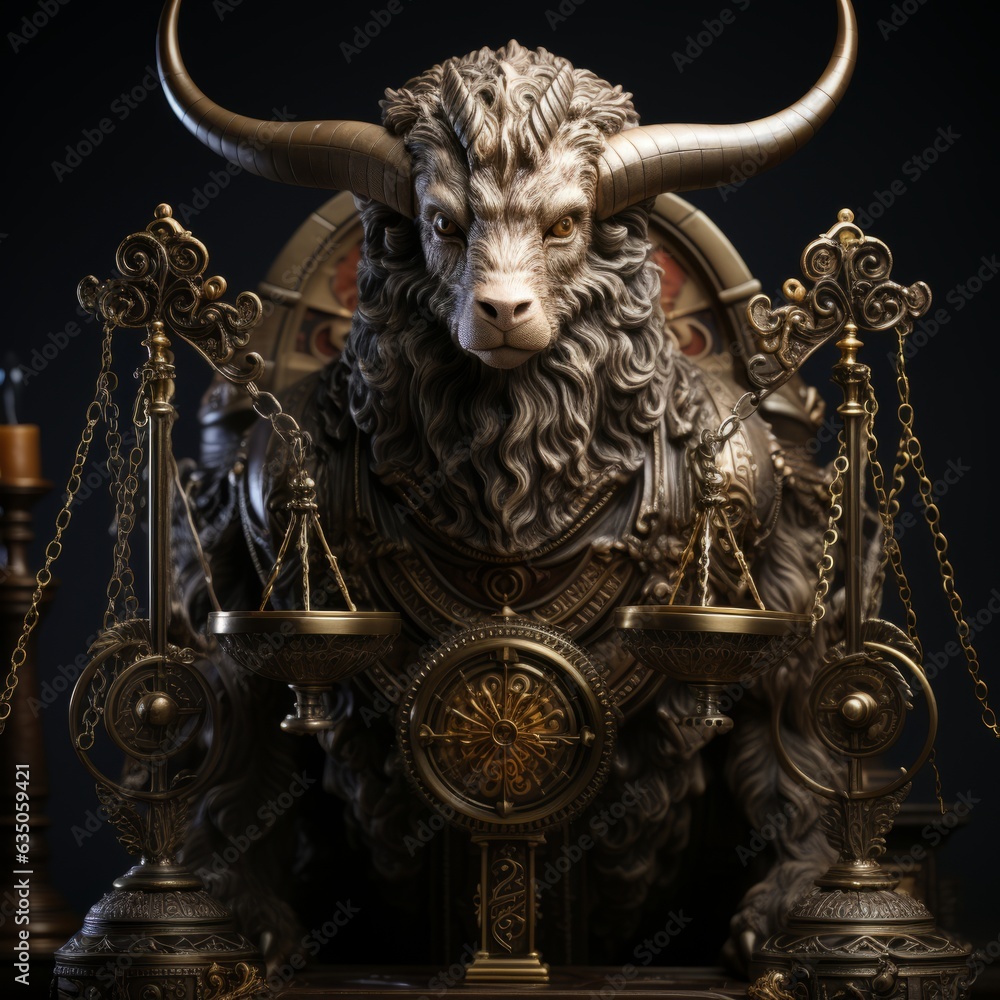 Scales for weighing in the style of a goat, a decorative sign of the ...