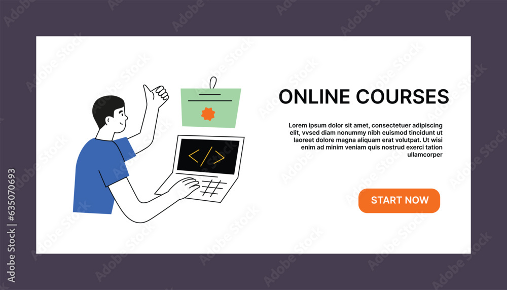 Computer online courses, ui layout page, web banner with hand drawn ...