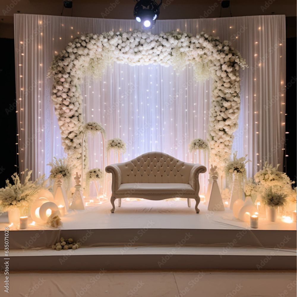 rose flowers white wedding stage with decoration Stock Photo | Adobe Stock