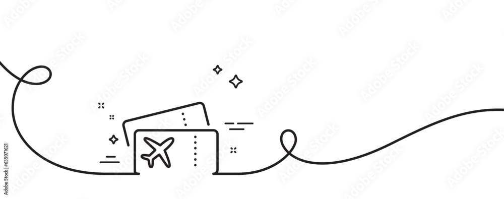 Boarding pass line icon. Continuous one line with curl. Airplane ...